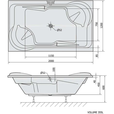 Polysan Badewannen - Rechteckbadewanne DUO 200x120x45 cm, weiß 16111