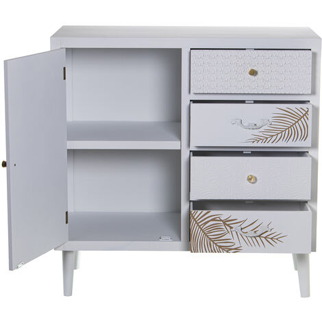 Buffet en bois avec porte et tiroirs blanc + feuille d'or 80 x 40 x 80 ...