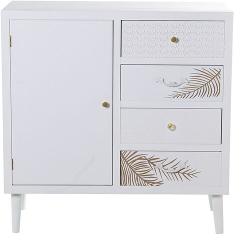 Buffet en bois avec porte et tiroirs blanc + feuille d'or 80 x 40 x 80 ...