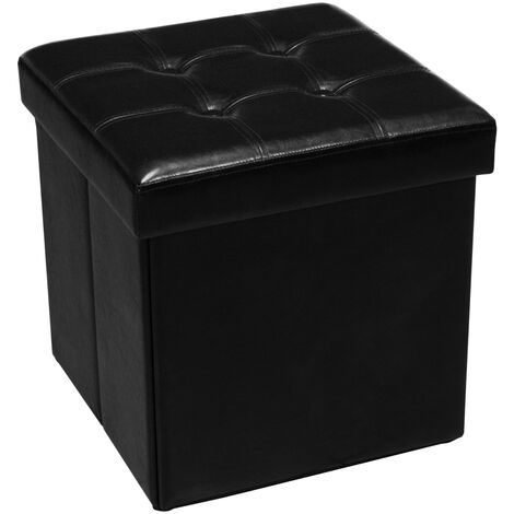Pouf de rangement pliable en simili cuir noir 45X45X45 Cm