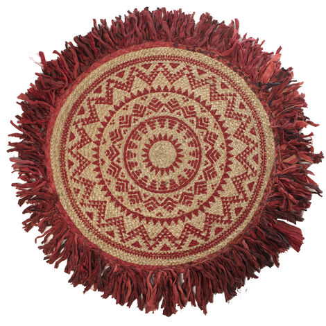 Tapis Rond 90 Cm Jute C/Franges Naturel/Bourgogne °90 Cm, 60% Jute+40% Coton