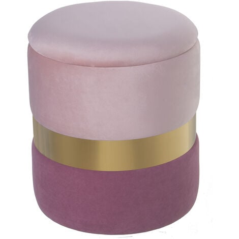 Pouf de Rangement Velours Rose 2 Tons, Bande Acier Doré 7C °37X43 Cm ...