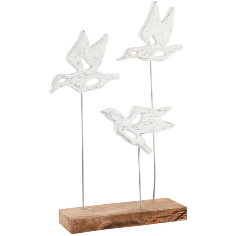 Figure Mangue Fer 32X10X51 Oiseaux Blanc