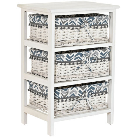 Commode Paulownia Osier 40X29X59 3 Tiroirs Blanc