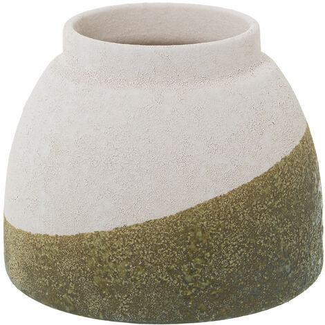 Vase Céramique 14 Cm Texture Sable Beige/Vert °17X14 Cm Bouche:°9 Cm