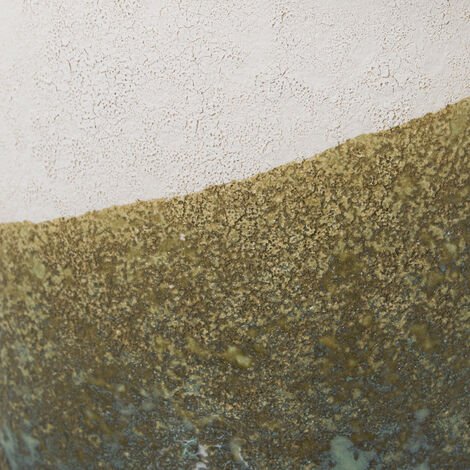 Vase Céramique 14 Cm Texture Sable Beige/Vert °17X14 Cm Bouche:°9 Cm