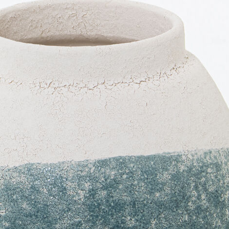 Vase Céramique 14 Cm Texture Sable Beige/Vert °17X14 Cm Bouche:°9 Cm