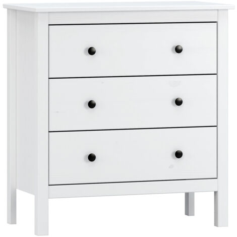 Commode 3 tiroirs en bois massif blanc. (Hauteur 81 cm/Largeur 76 cm ...