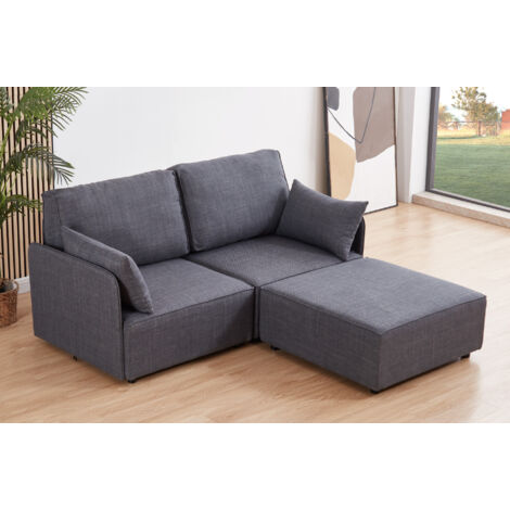 Canapé Modulable Puff 90 X 90 Cm Mou Tissu Gris