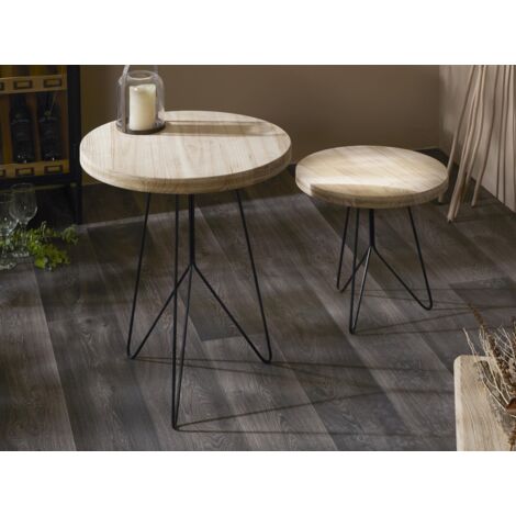 Table ronde en bois naturel avec pieds noirs 66 cm 55Dx66 cm