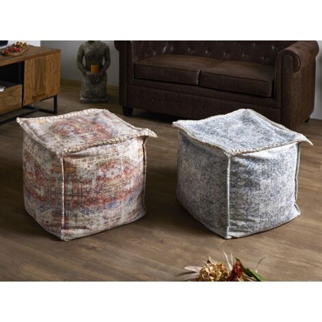 Pouf carré gris style berbère 50x50x40 cm pour assise de salon ...