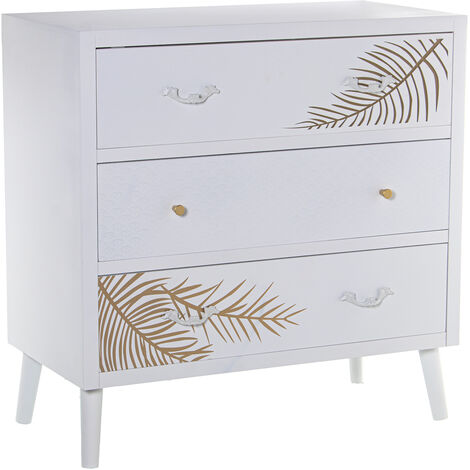 Holzkommode 3 Schubladen Weißer Relief+80x40x80 cm Blattgold, Tanne+Den ...