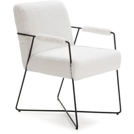 Sessel 56X70X86 Schwarzes Metall/Weiße synthetische Wolle