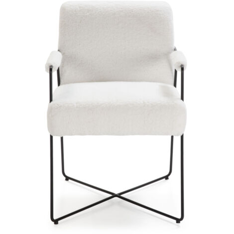Sessel 56X70X86 Schwarzes Metall/Weiße synthetische Wolle