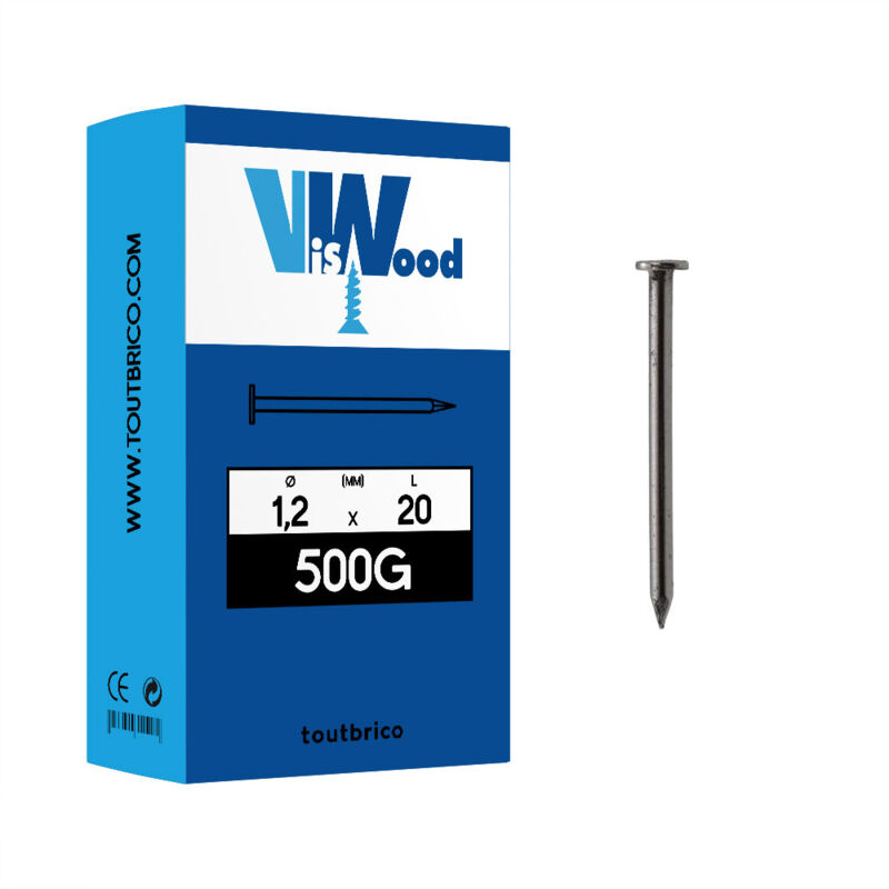 500g pointe tête plate 1,2x20mm acier poli Viswood