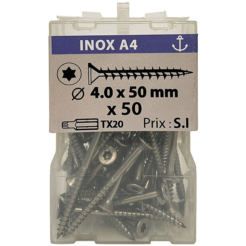 50 vis agglo 4x50mm fraisée Tx inox A4 Viswood