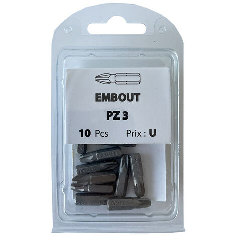 10 embouts Pozidriv PZ3 acier - Vissal