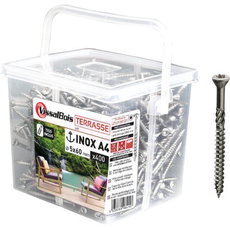 Seau 400 vis terrasse 5 x 60mm tête réduite inox A4 - Vissal
