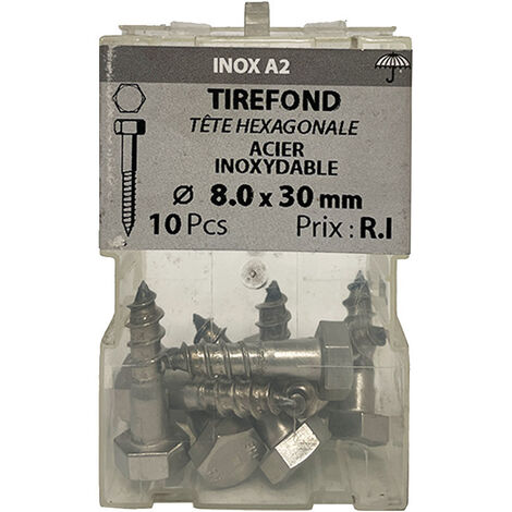 10 vis à bois 8 x 30mm tête hexagonale inox A2 - Viswood