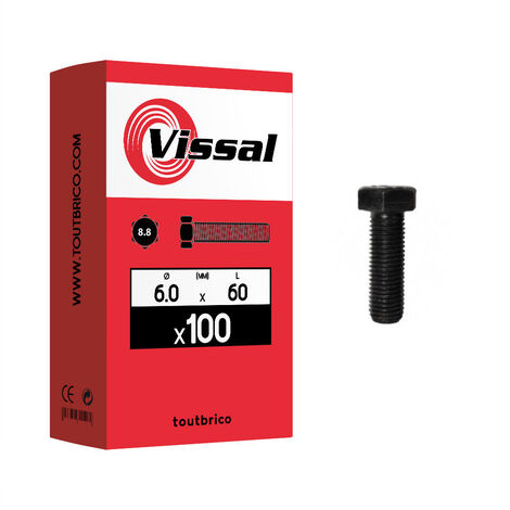 100 vis 6 X 60mm tête hexagonale classe 8.8 brut - Vissal