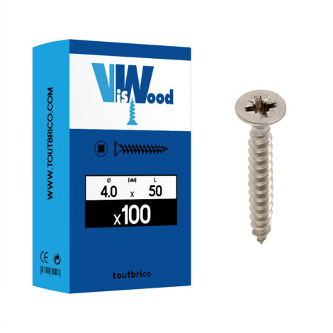 100 vis agglo 4x50mm fraisée Pz Inox A2 Viswood