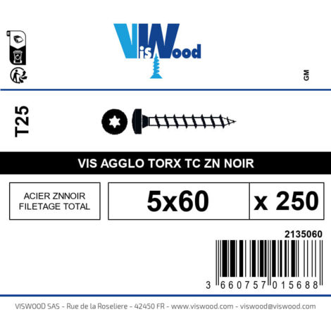 250 vis agglo 5x60mm cylindrique Tx zingué Viswood