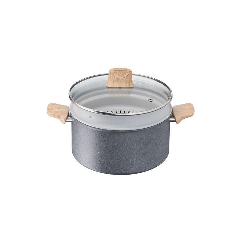 Faitout Tefal Natural Force 24 cm Gris avec panier vapeur et couvercle