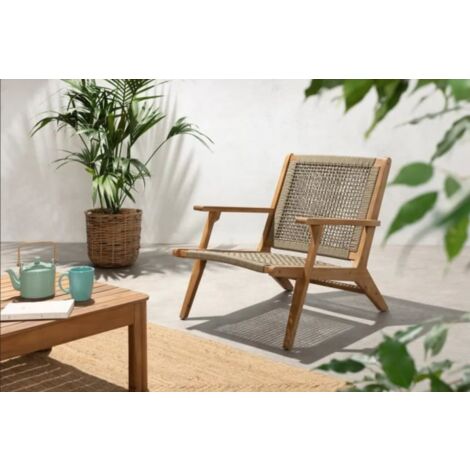 Transat Fauteuil de jardin bas en bois d'Acacia FSC et en corde ...
