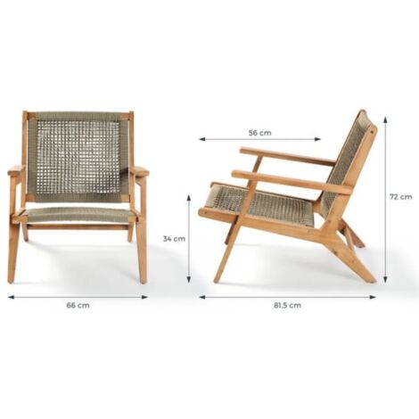 Transat Fauteuil de jardin bas en bois d'Acacia FSC et en corde ...