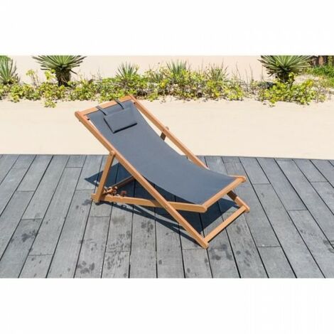 Transat Chilienne de jardin en bois avec assise en polyester - MERI - Gris