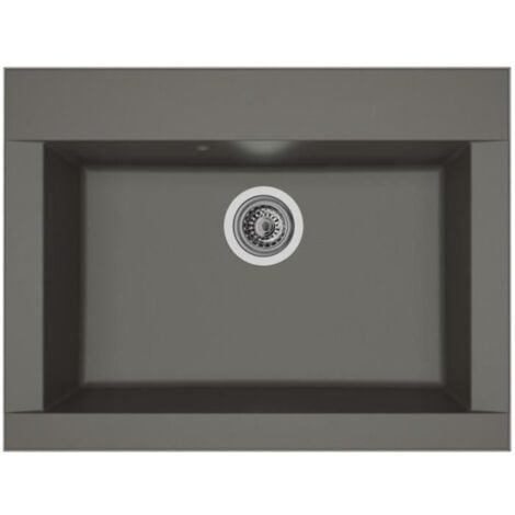 STRADOUR Evier cuisine a encastrer 1 bac sans égouttoir Hexo - Résine - 66 x 50 cm - Gris béton