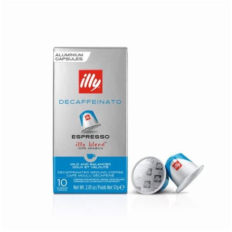 Boite de 10 Capsules café Illy Torrefaction Classique Décaféiné 8994 Argent et Bleu