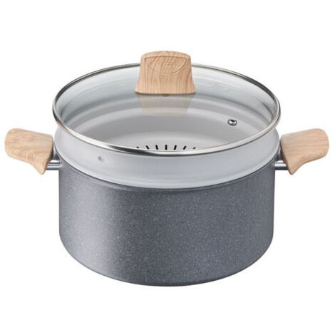 Faitout Tefal Natural Force 24 cm Gris avec panier vapeur et couvercle