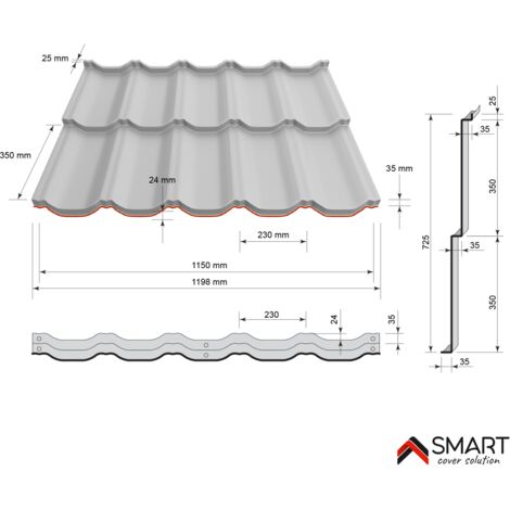 Tuile de toiture métallique SIERRA Coloris Rouge Oxyde RAL 3009 ...