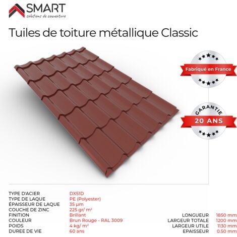 Tuile de toiture métallique CLASSIC Coloris Rouge Oxyde RAL 3009 ...