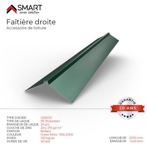 Faîtière droite - bac acier - tôle de couverture - Toiture - H12 Vert ...