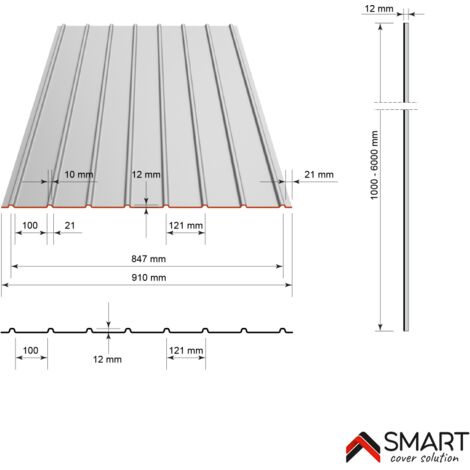 Tôle bac acier - Toiture - Couverture - plaque H12 Coloris Noir Brillant RAL 9005 Dimensions ...