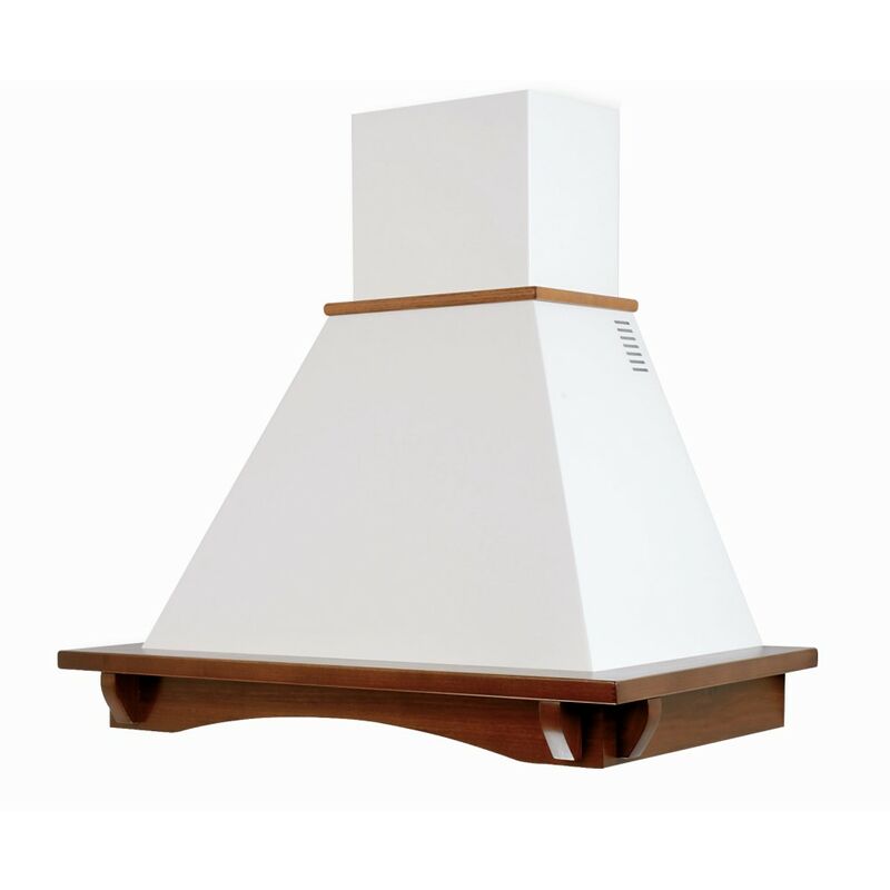 Cappa cucina rustica bianca CASTELLO con cornice in legno intarsio cm 90