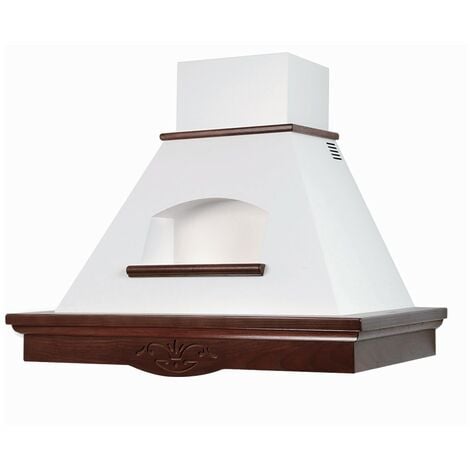 Cappa cucina rustica bianca TOSCA con cornice in legno intarsio cm 120