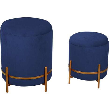 Puff contenitore velluto 1-2 blu con gambe cm ø39h49