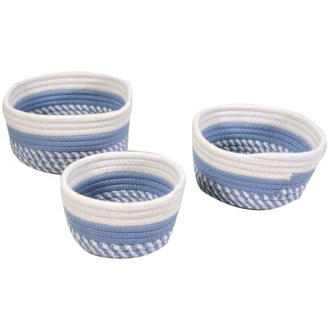 Cestina tessuto 1-3 azzurro bianco tondo cm20h9