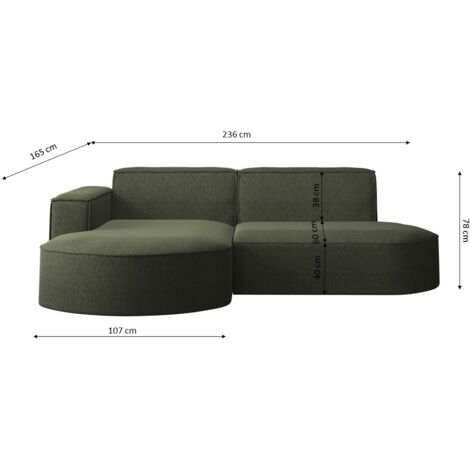 Ecksofa, Sofa L form, Couch L form MODENA L STUDIO stoff Neve Olive Links
