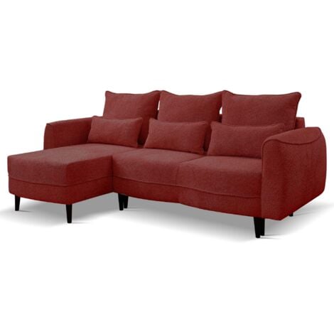 Ecksofa Selio mit Schlaffunktion und Bettzeugcontainer Rotwein Links