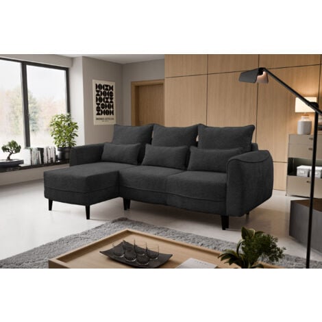 Ecksofa Selio mit Schlaffunktion und Bettzeugcontainer Schwarz Links