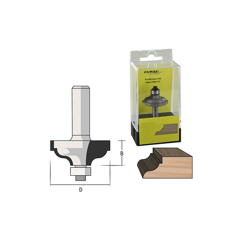 Fraise à doucine D. 34,9 mm Ht. 13,5 mm R 4°/4° Lt. 52,4 mm Queue 8 mm + Roulement à billes ...