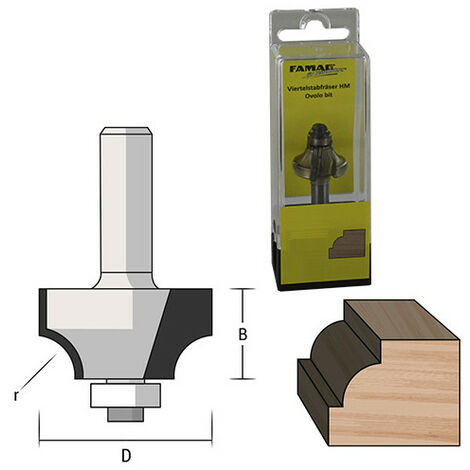 Fraise quart de rond D. 32,7 mm Ht. 16 mm R 4° Lt. 47,5 mm Queue 8 mm + Roulement à billes - ..@47,5