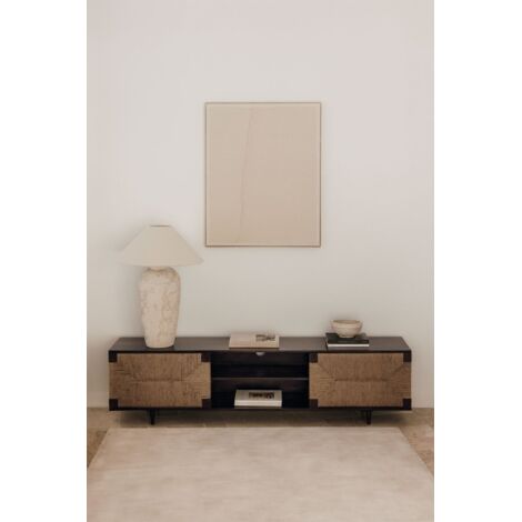 Mueble TV 200x40 cm en madera de mango y yute Evans SKLUM