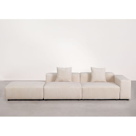 Sofá modular esquinero derecho de 2 piezas con reposabrazos bajo y puff ...