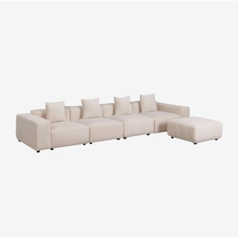 Sofá modular de 4 piezas con reposabrazos bajo y puff ↔︎400 cm Bruna SKLUM