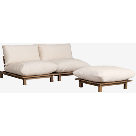 Divano componibile reclinabile in 2 pezzi con puff in legno di acacia ...